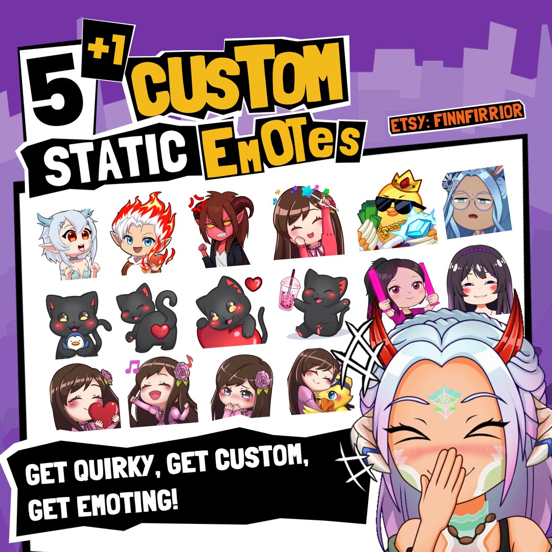 6 Custom Static Emotes Chibi Cute for Your Vtuber Stream, Youtube ...