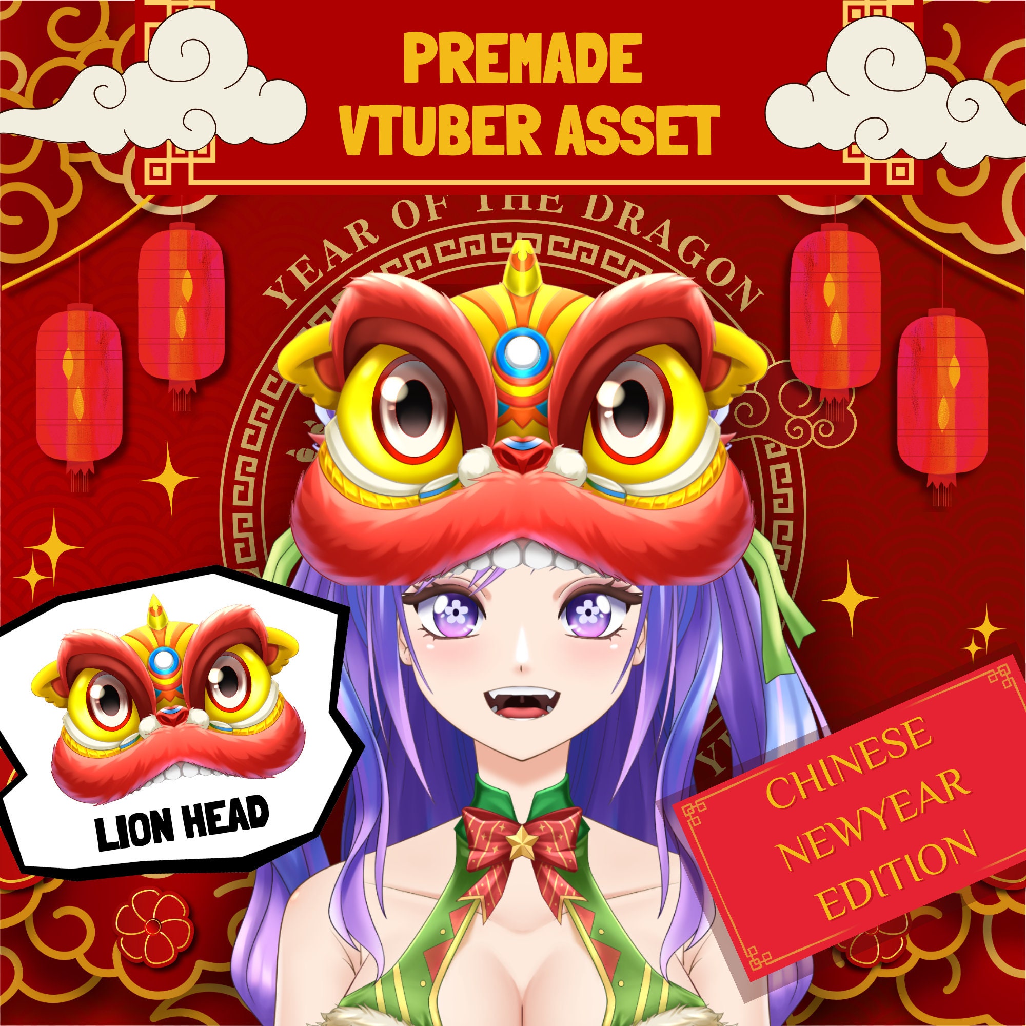 Premade Vtuber Assets Imlek Chinese New Year Lion Head Vtuber Model ...