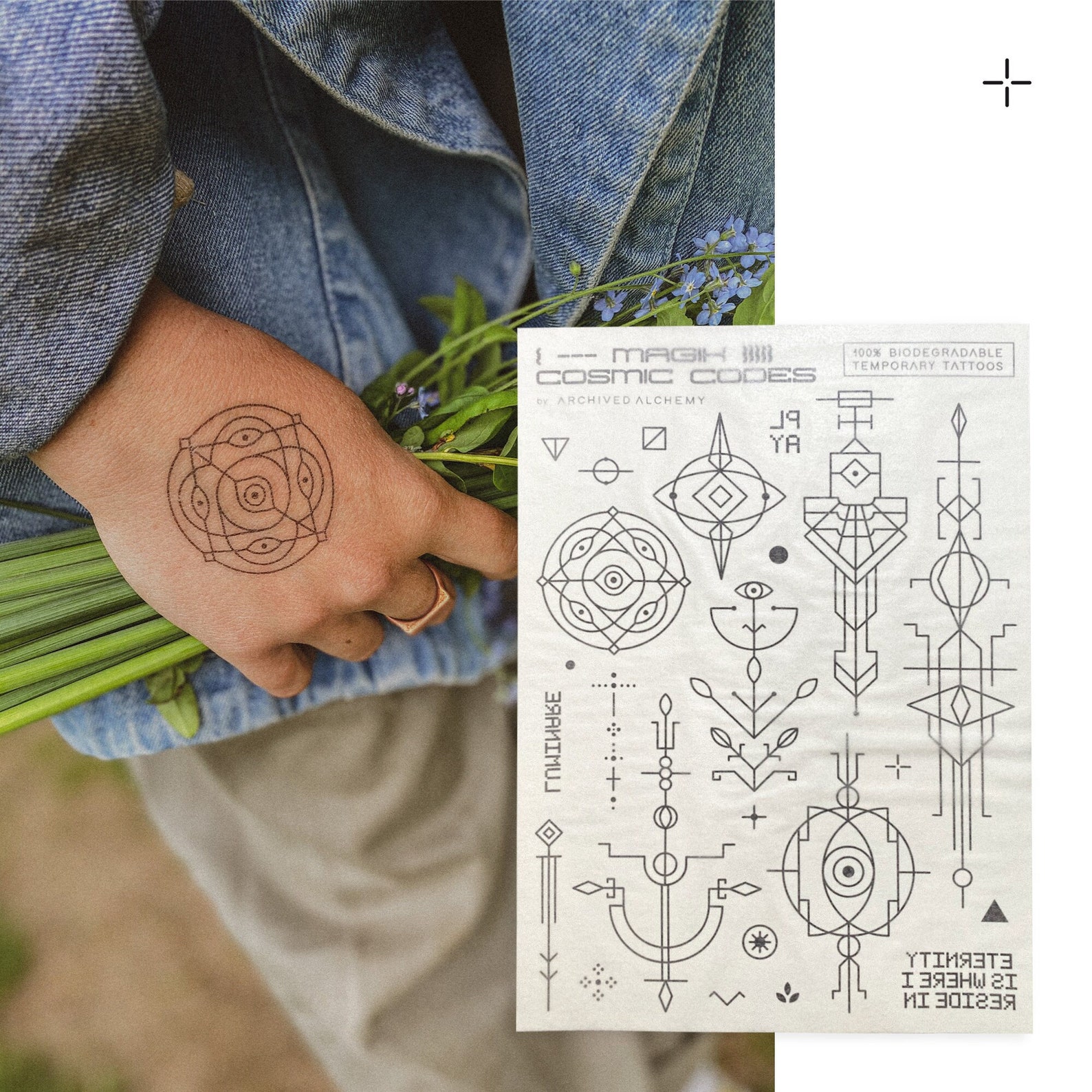 Temporary Tattoo Sticker Sheet : Magik Cosmic Codes Sacred Geometry ...