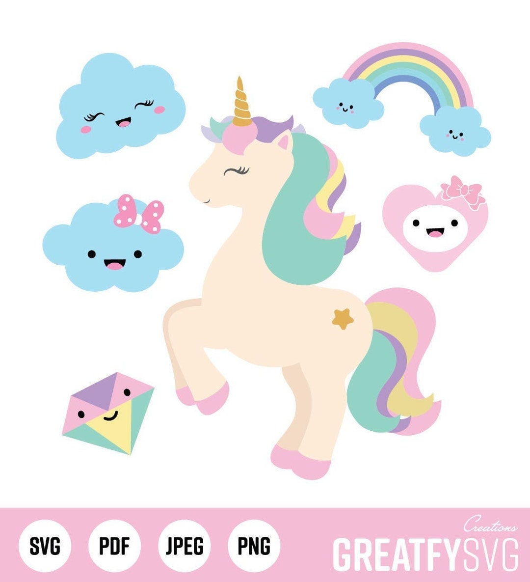 Unicorn Svg. Unicorn Set Svg. Cut File Unicorn. Rainbow Unicorn Svg ...