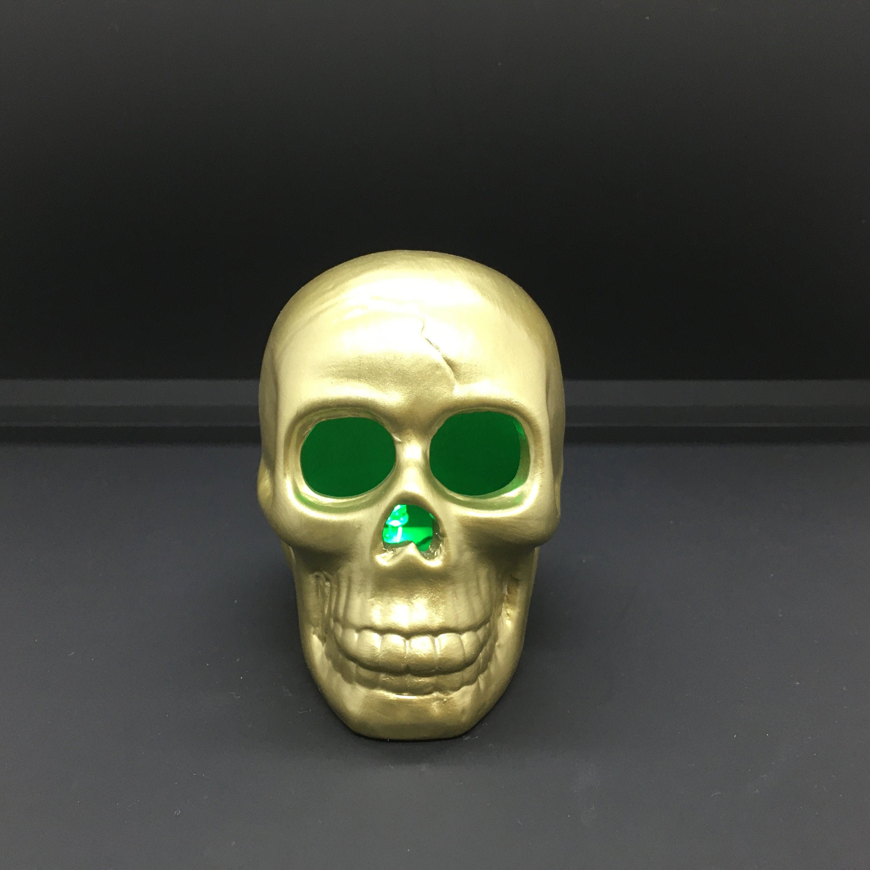 Gold Light up Skull Decoration With Green LED Made in UK - Etsy