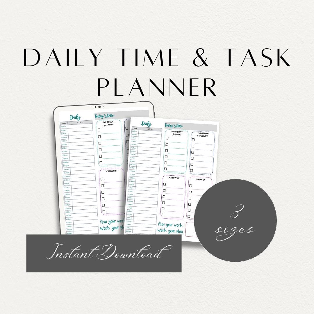 Daily Time & Task Schedule Planner, for Printable or Digital - Etsy