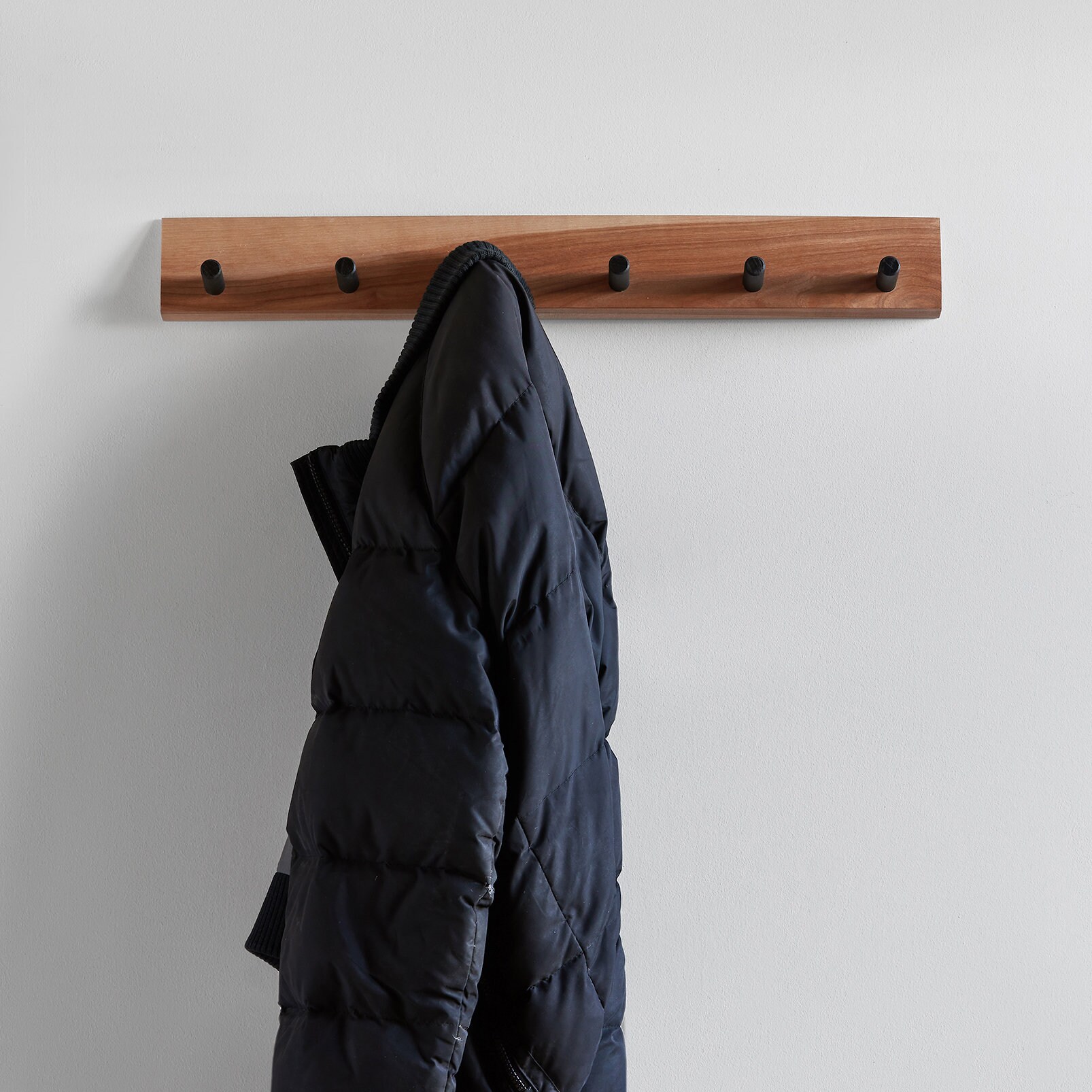 Modern Walnut or Birch Wall Hook Rail, Available in 4 or 6 Hook ...