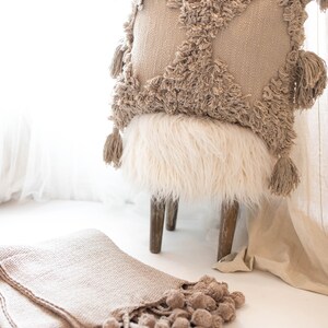 Toffee Brown Tassel Pillow Cover, Handwoven Pillow Cushion , Tufted ...