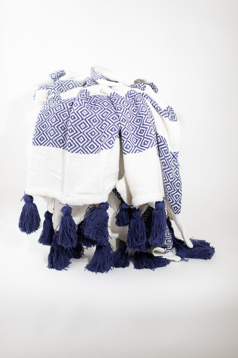 Woven Cotton Throw Blanket With Tassels: Blue Bohemian Decor (50 X 60 ...