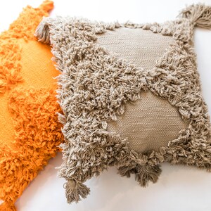 Toffee Brown Tassel Pillow Cover, Handwoven Pillow Cushion , Tufted ...