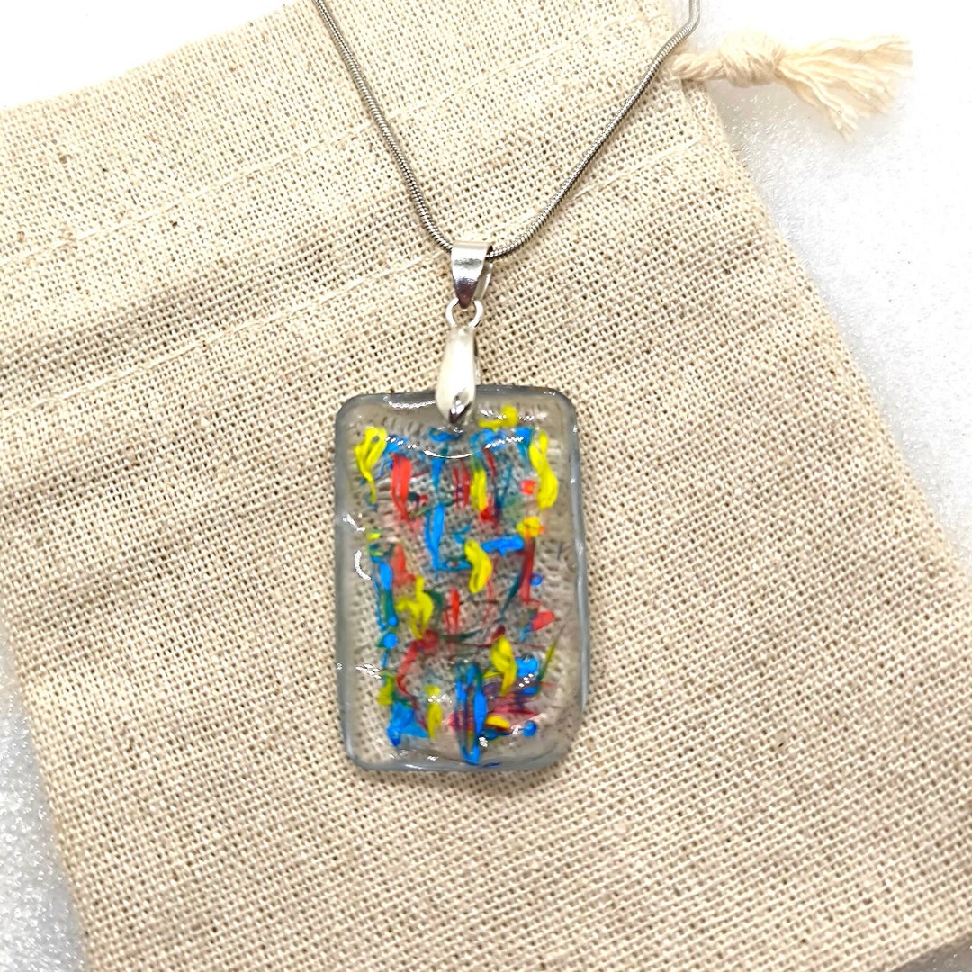 Rectangular Broken Tile Effect Women's Pendant With Inlay of Touches of ...