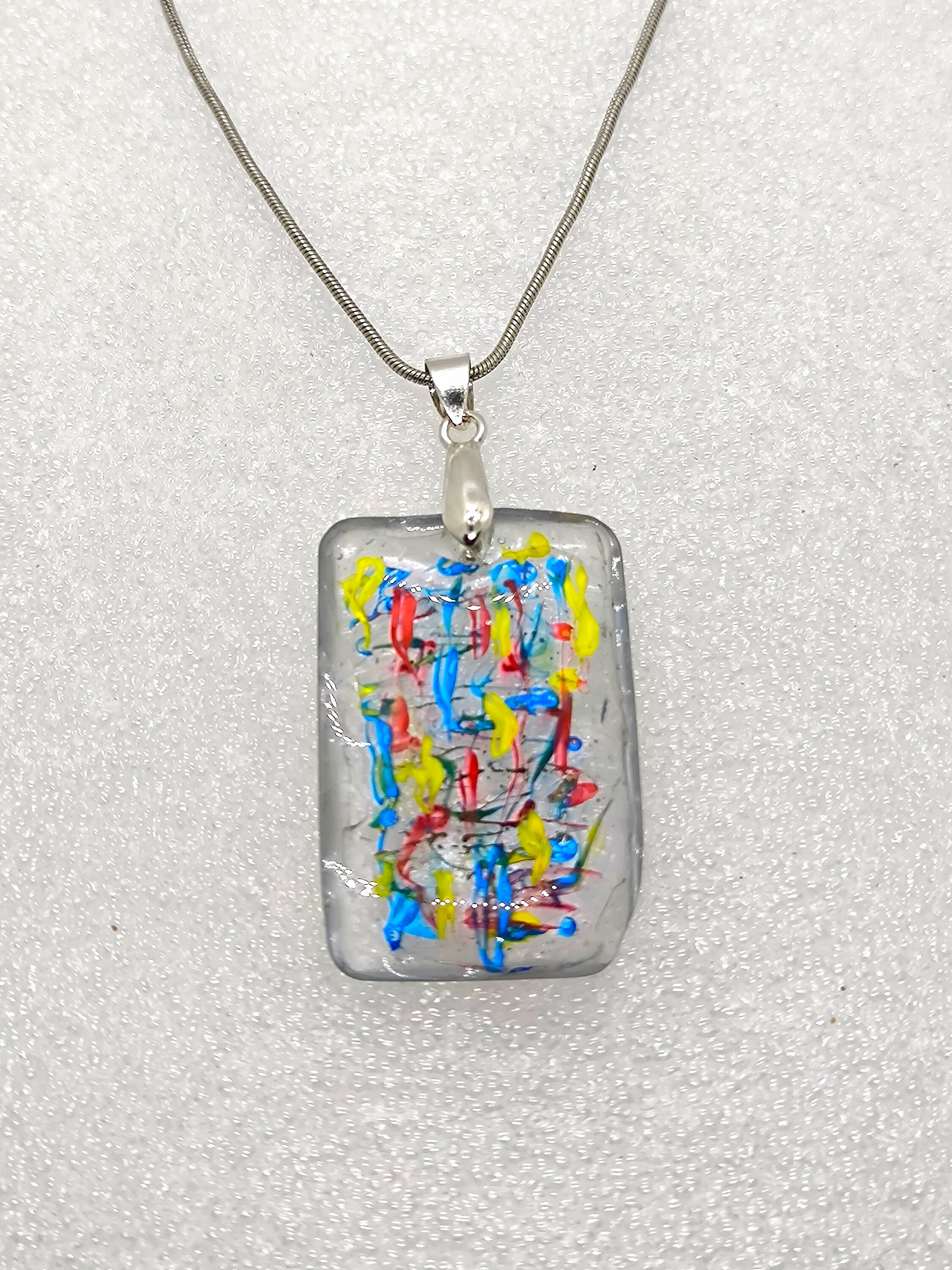 Rectangular Broken Tile Effect Women's Pendant With Inlay of Touches of ...