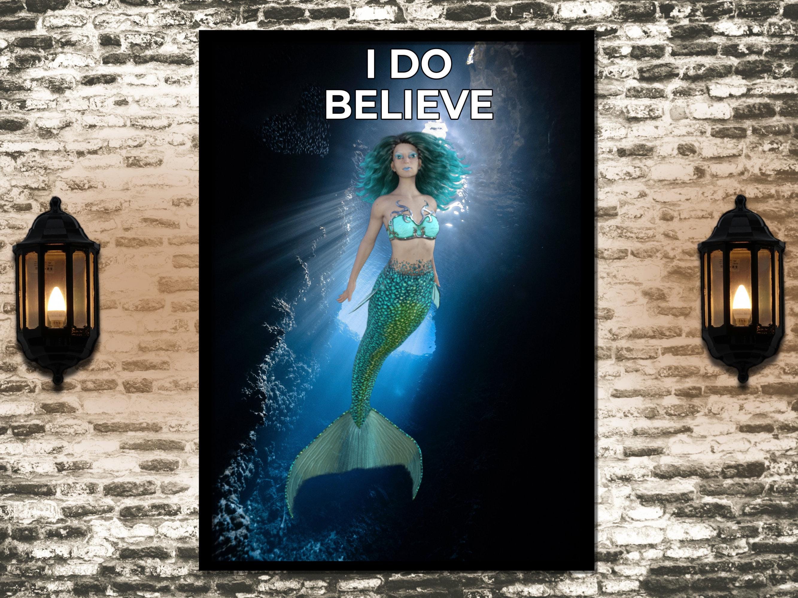 Female Mermaid Poster Print, Moody Wall Art Gift for Women, Cryptid ...
