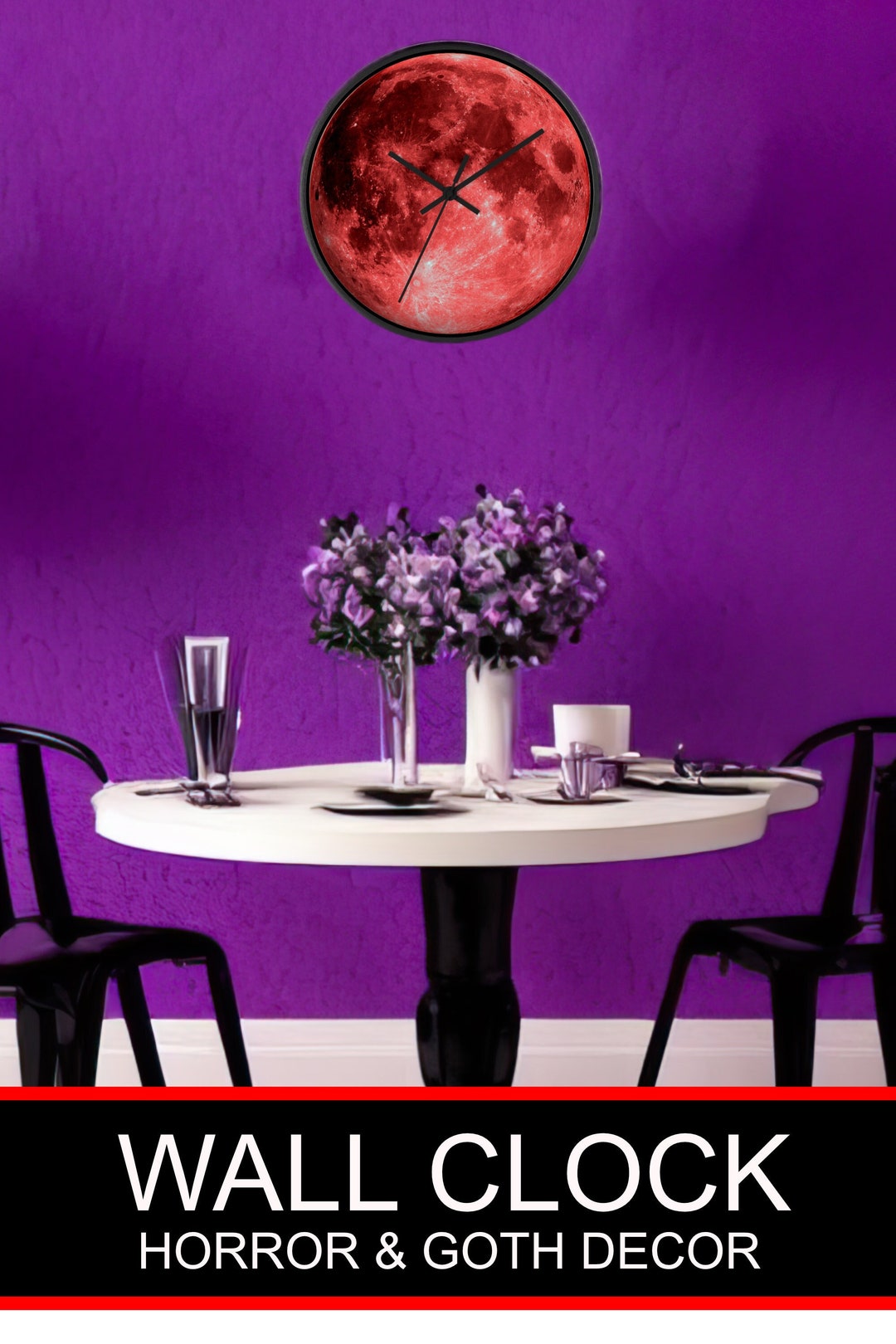 Moon Clock Goth Decor Halloween Wall Art Unique Wall Clock Goth Girl ...