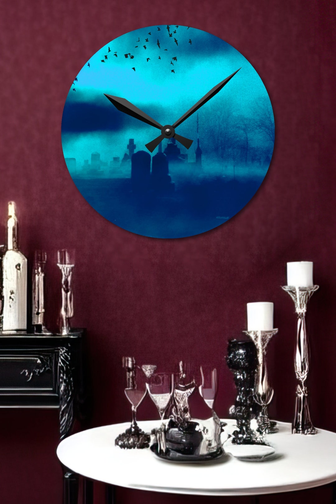 Horror Clock Unique Wall Clock Gift for Women Spooky Graveyard - Etsy