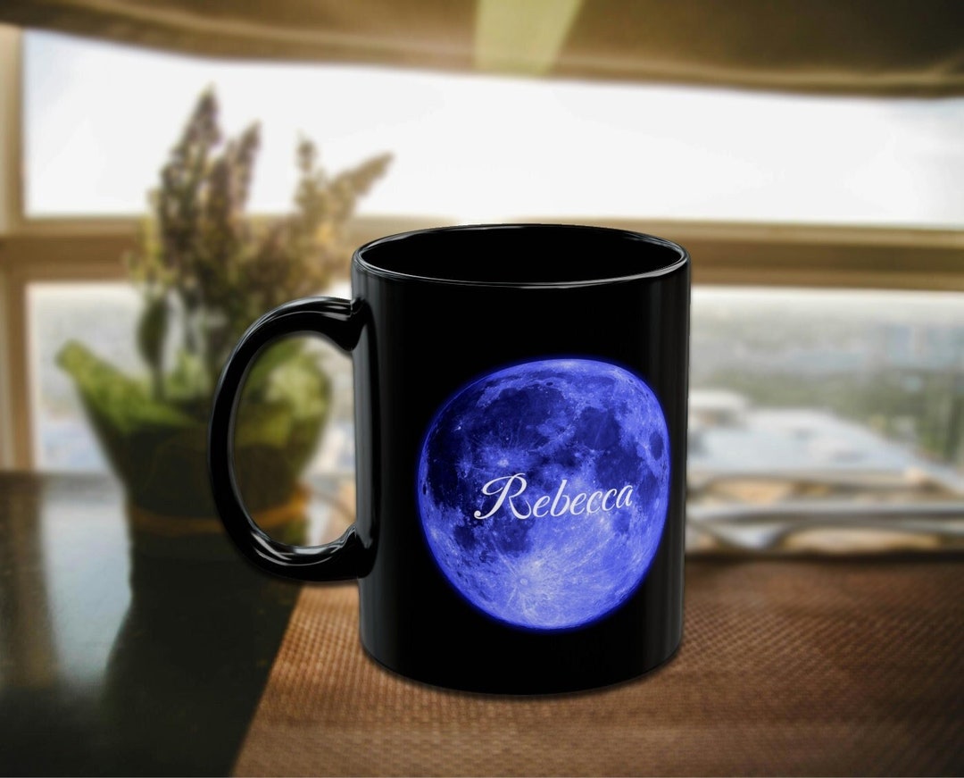 Personalized Custom Text Moon Mug 11oz Ceramic Coffee Cup, Gothic Blue ...