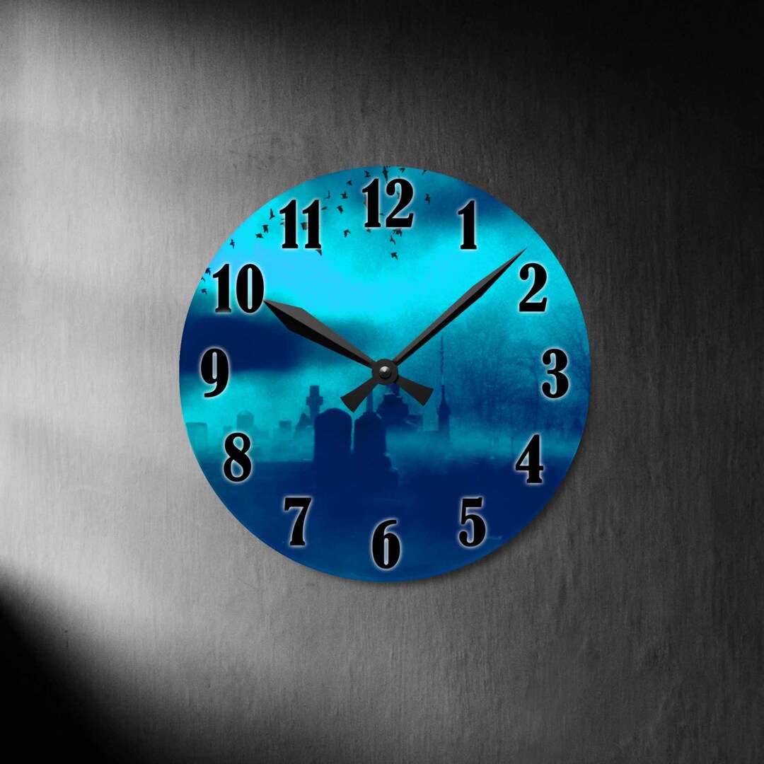 Horror Clock, Unique Wall Clock, Gift for Women, Spooky Misty Graveyard ...