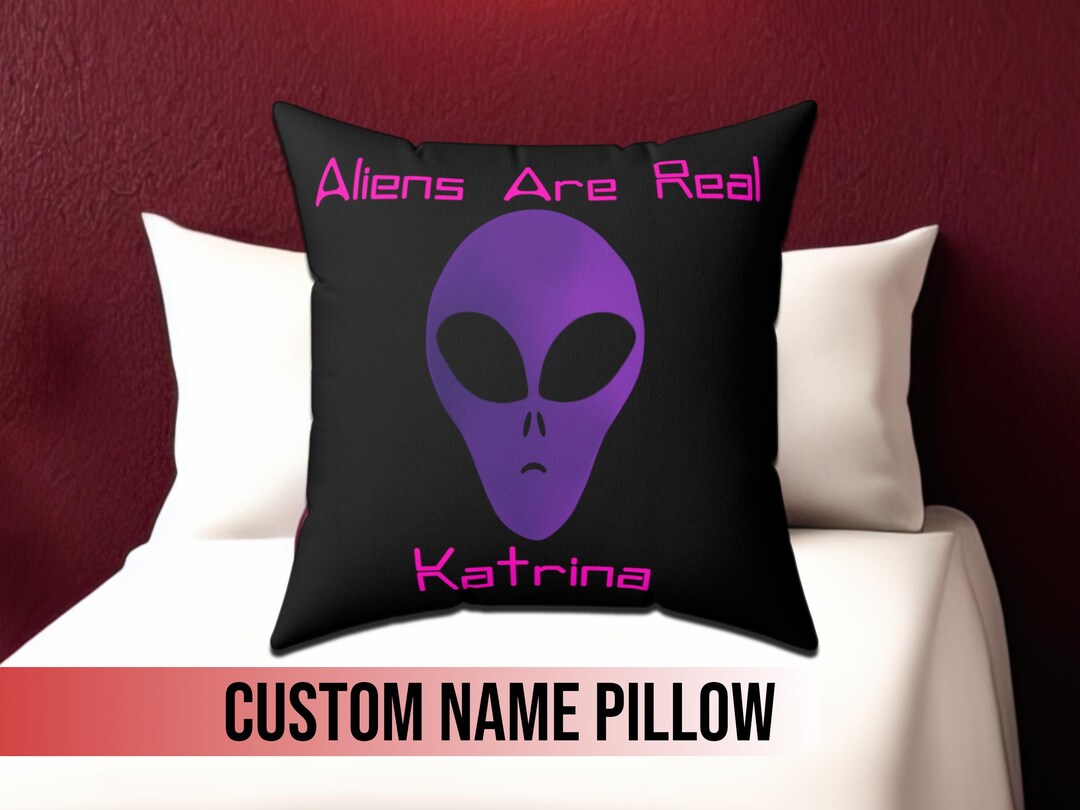 Personalized Name UFO Alien Pillow, Purple Alien Head, Gothic Decor ...