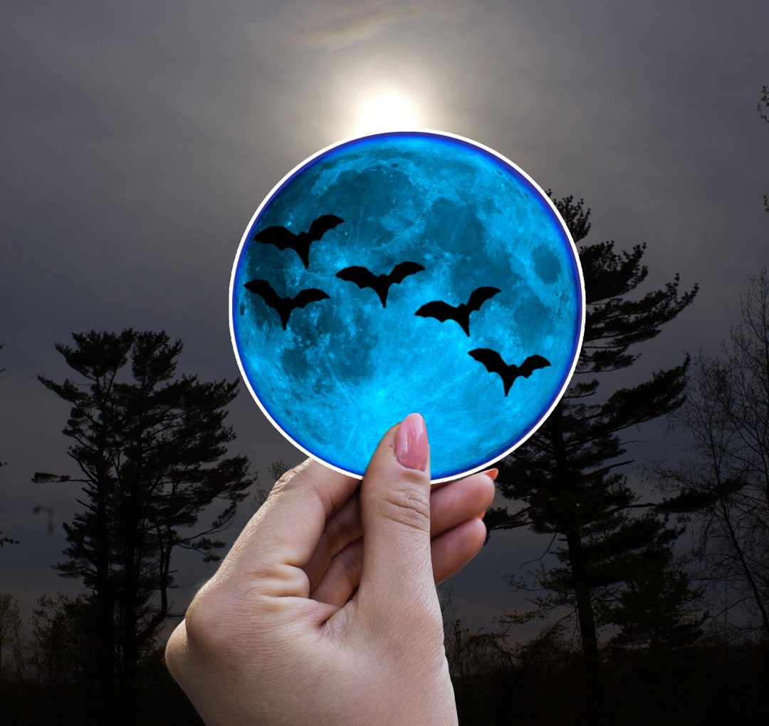 Halloween Goth Blue Moon Sticker, Decal for Tumbler, Waterproof Water ...