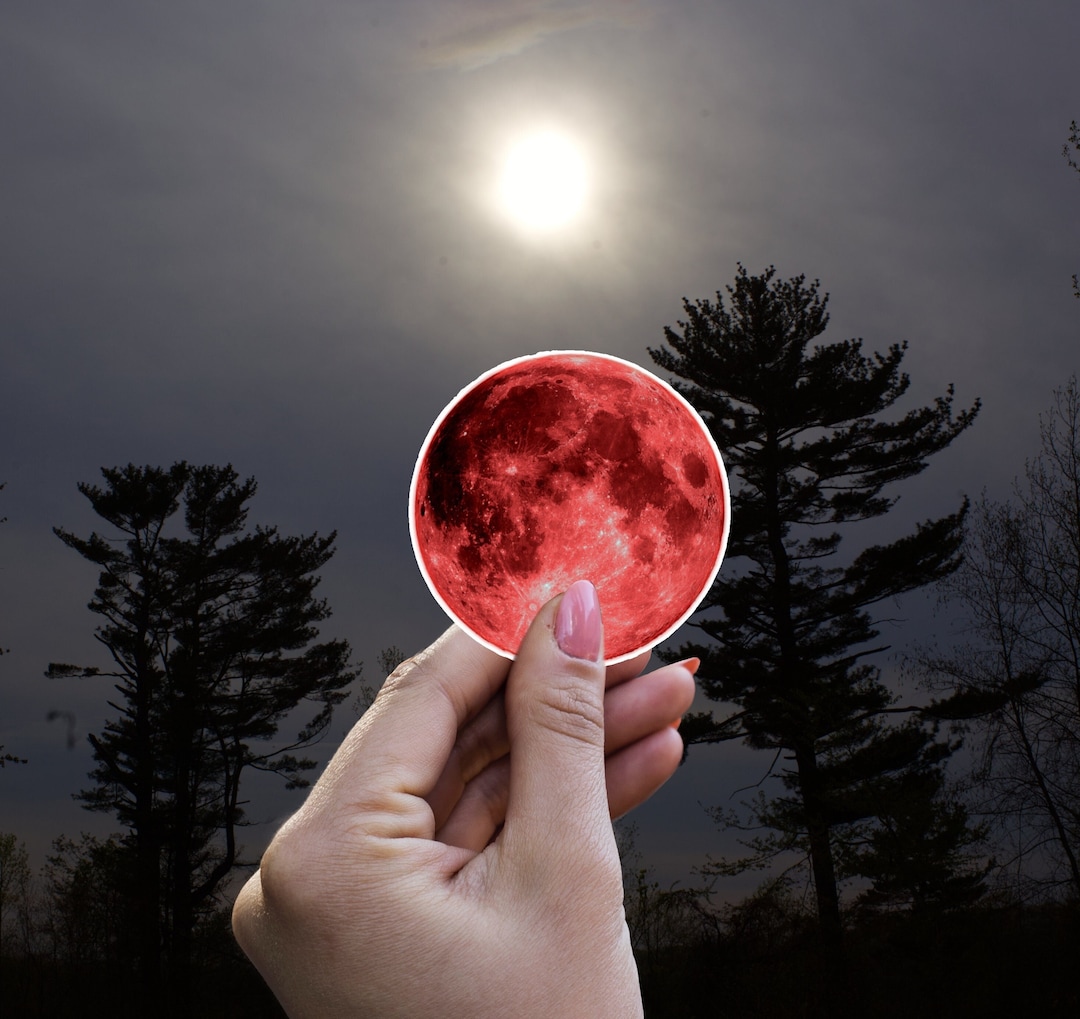 Red Moon Sticker, Water Bottle Decal for Tumbler, Waterproof Vinyl, Red ...
