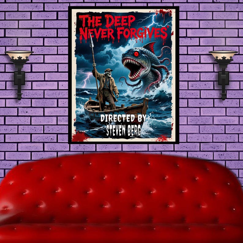 Custom Sea Monster Poster Gift | 1970s Horror Movie Style ...