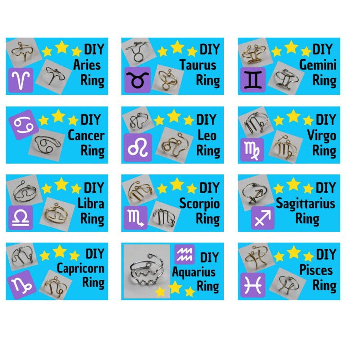 Printable Zodiac Jewelry Templates // Youtube Tutorial PDF - Etsy