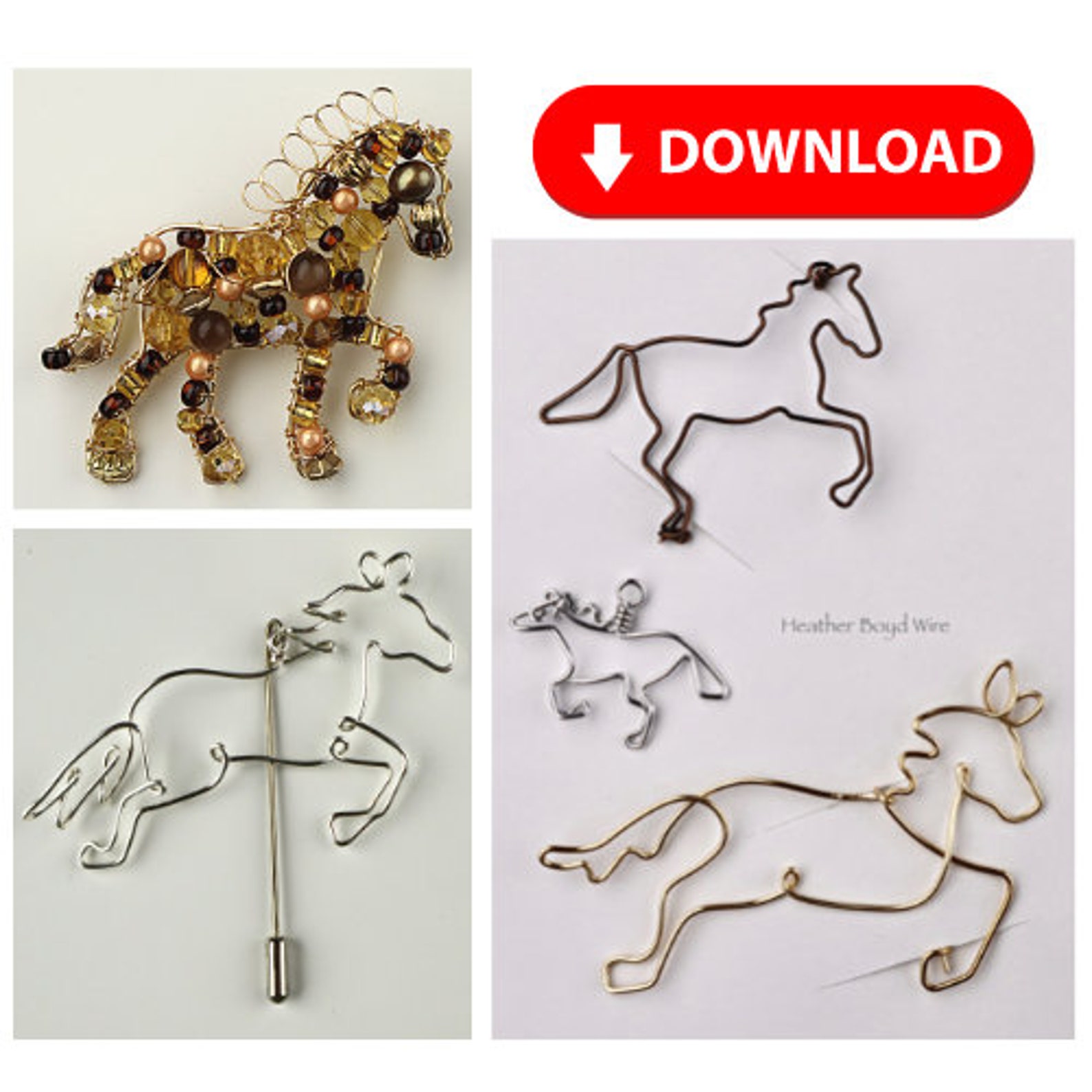 Printable Horse Brooch Templates Wire Jewelry Making Pattern PDF ...