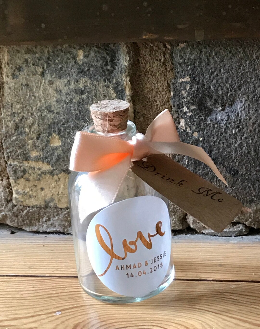 Personalised Pink Gin Miniature Glass Bottle Wedding Favours no Alcohol ...