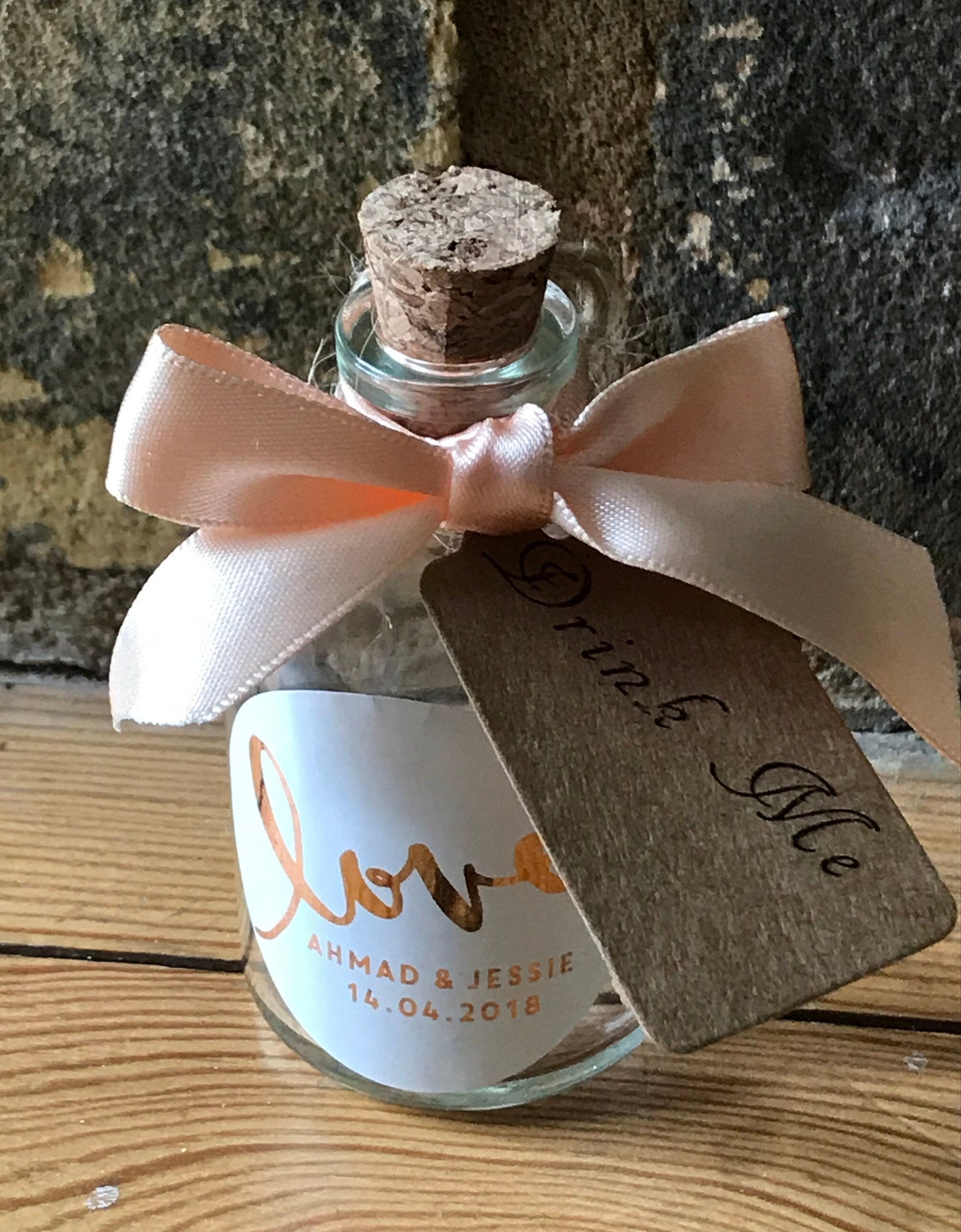 Personalised Pink Gin Miniature Glass Bottle Wedding Favours no Alcohol ...