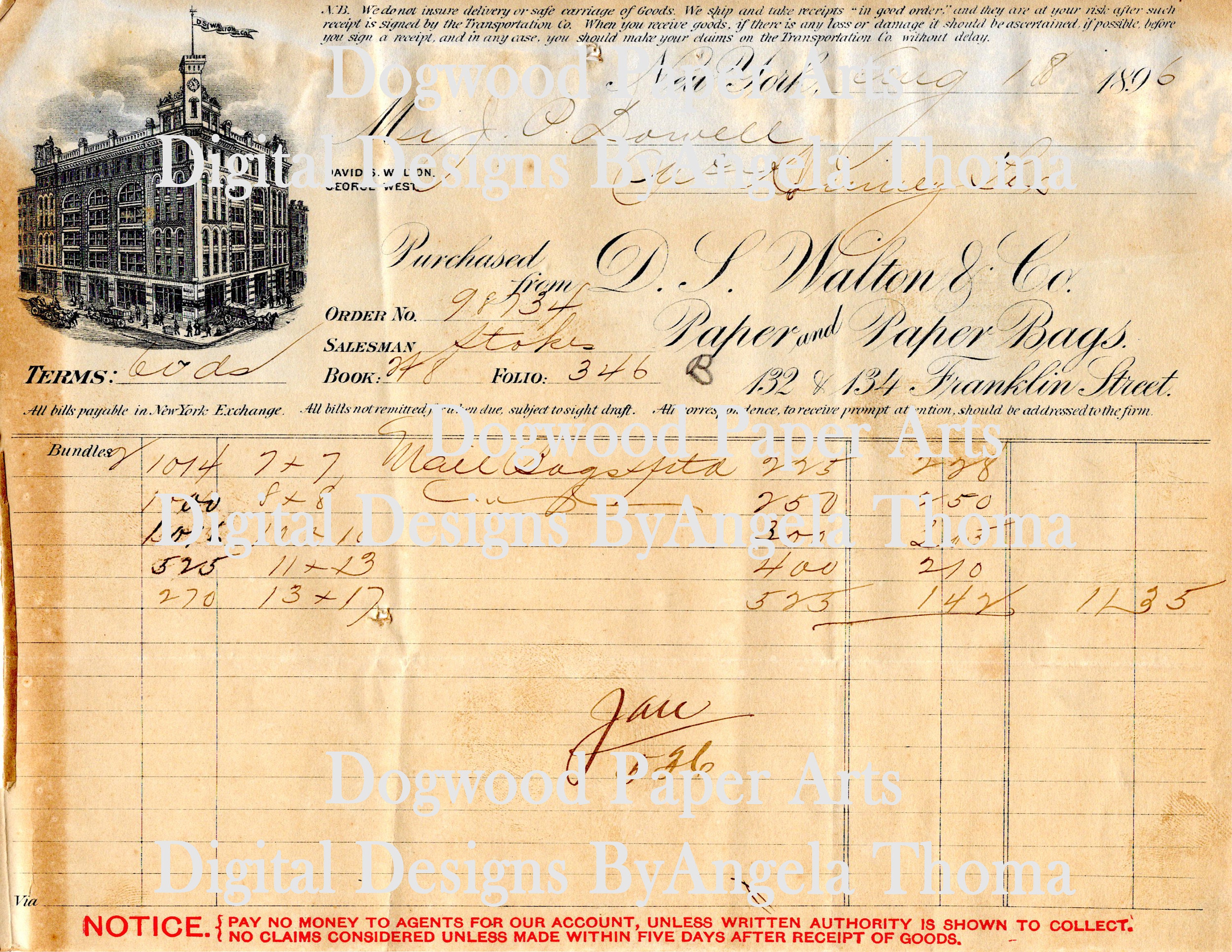 Vintage and Antique Receipts - Digital Papers, Each Receipt Covers a ...