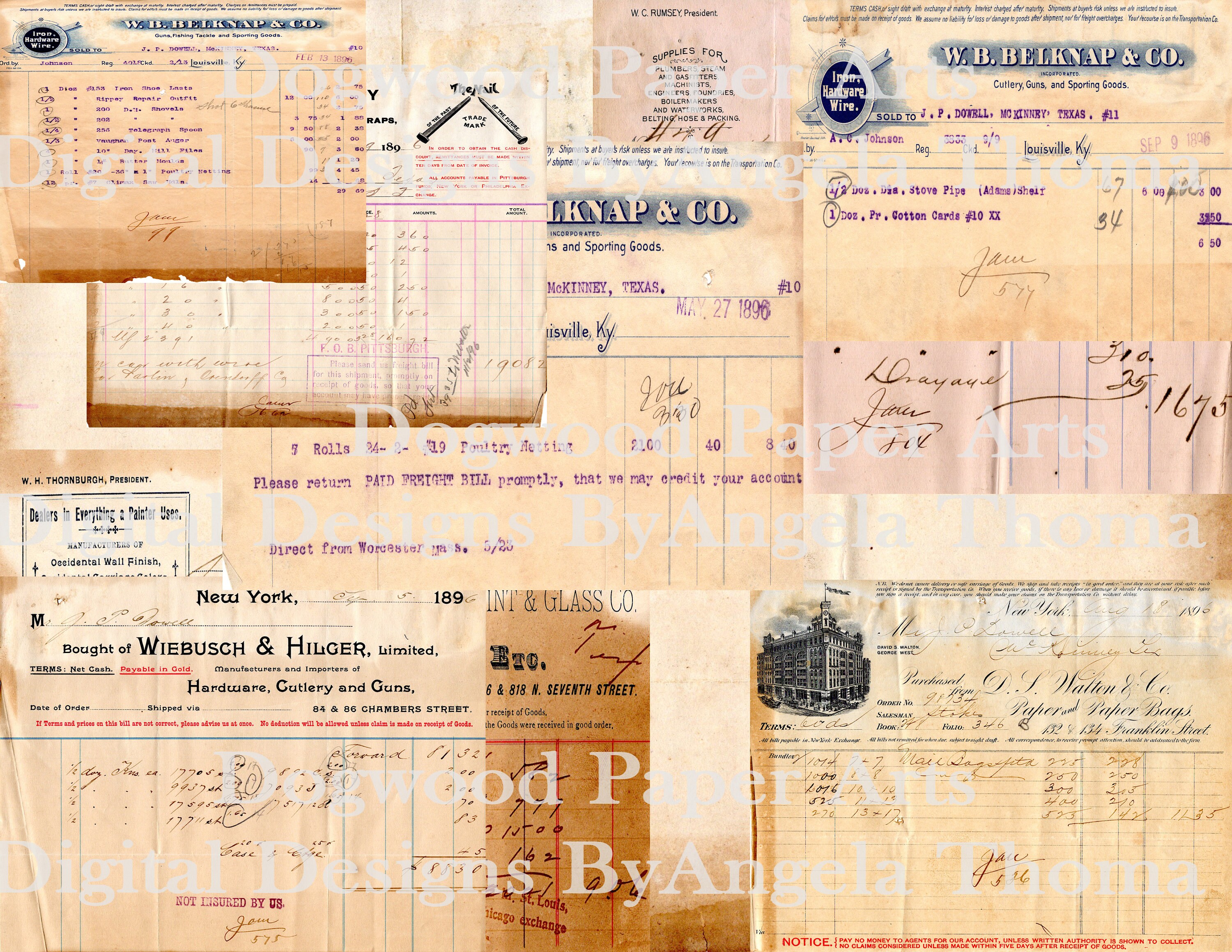 Vintage and Antique Receipts - Digital Papers, Each Receipt Covers a ...