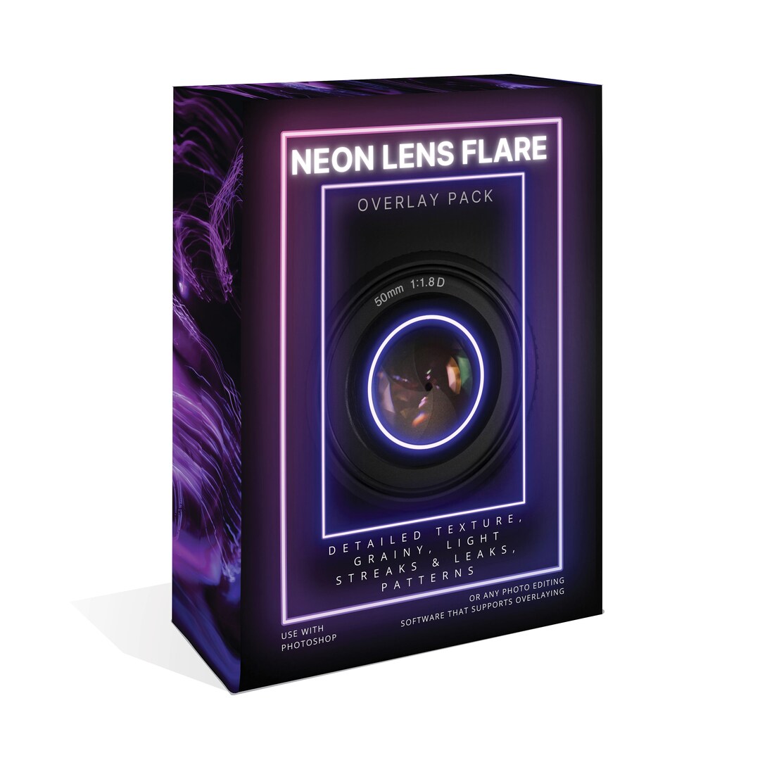 Neon Lens Flare Photoshop Overlay Pack - Detailed Texture, Grainy ...