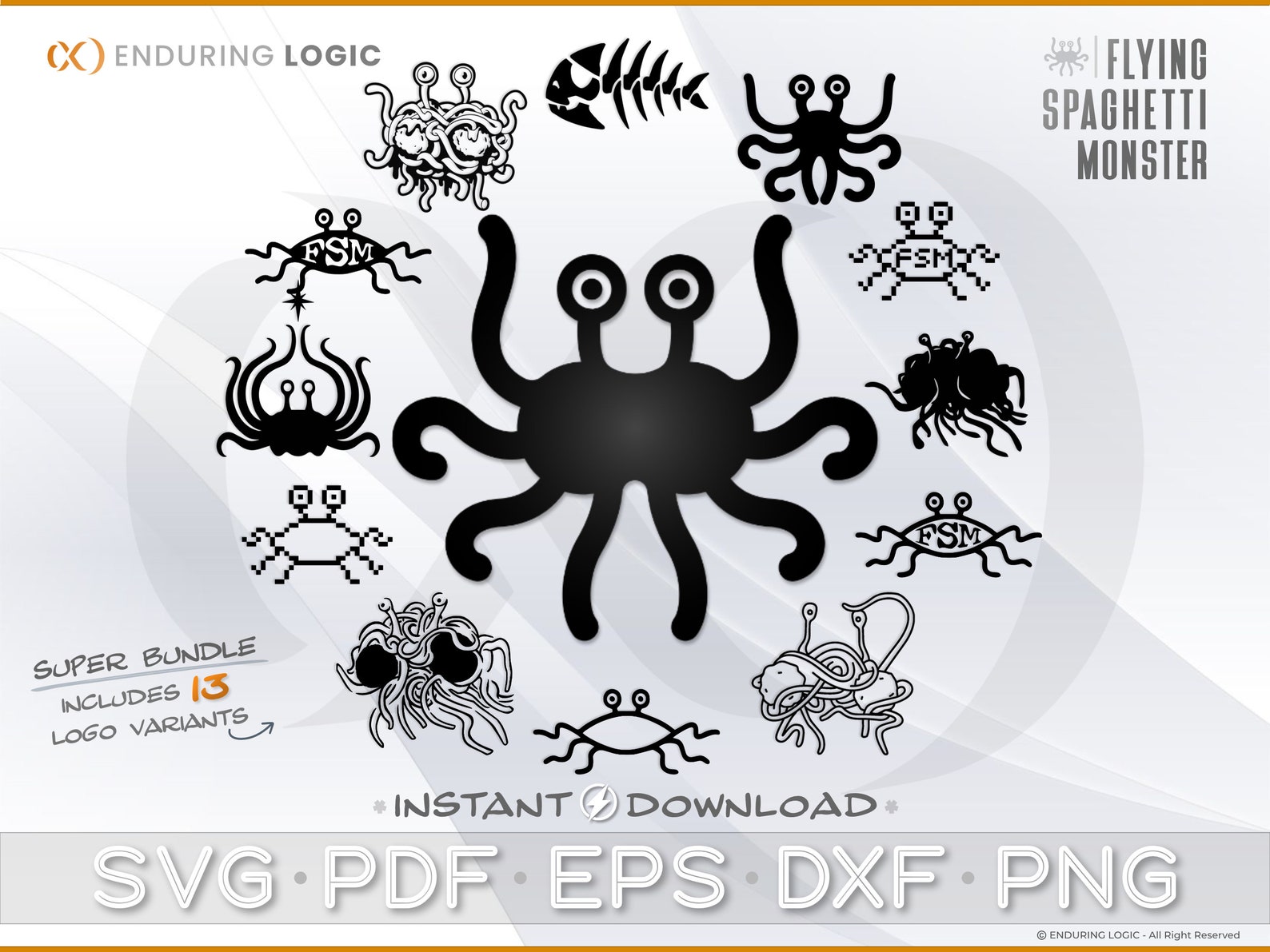 FSM Flying Spaghetti Monster Logo Super Bundle SVG Vector Graphics ...