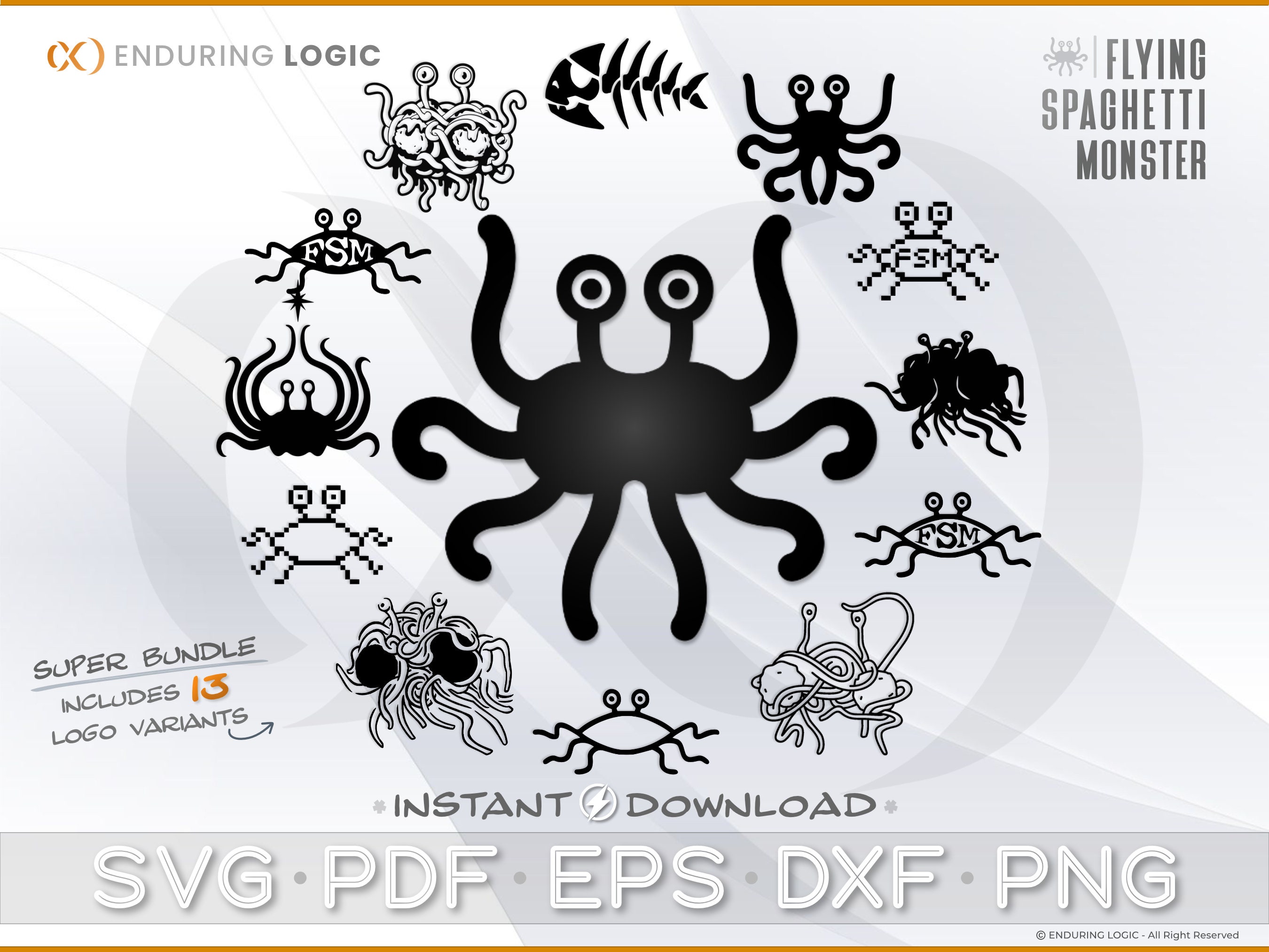 FSM Flying Spaghetti Monster Logo Super Bundle SVG Vector Graphics ...