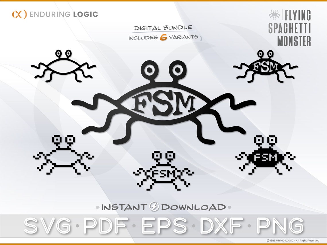 FSM Flying Spaghetti Monster Fish Logo SVG Vector Graphics - Digital ...
