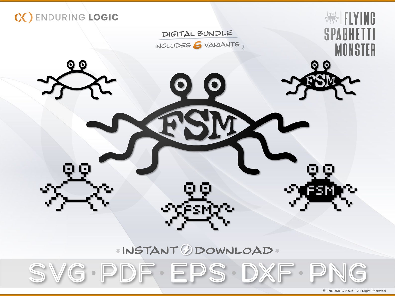 FSM Flying Spaghetti Monster Fish Logo SVG Vector Graphics - Digital ...