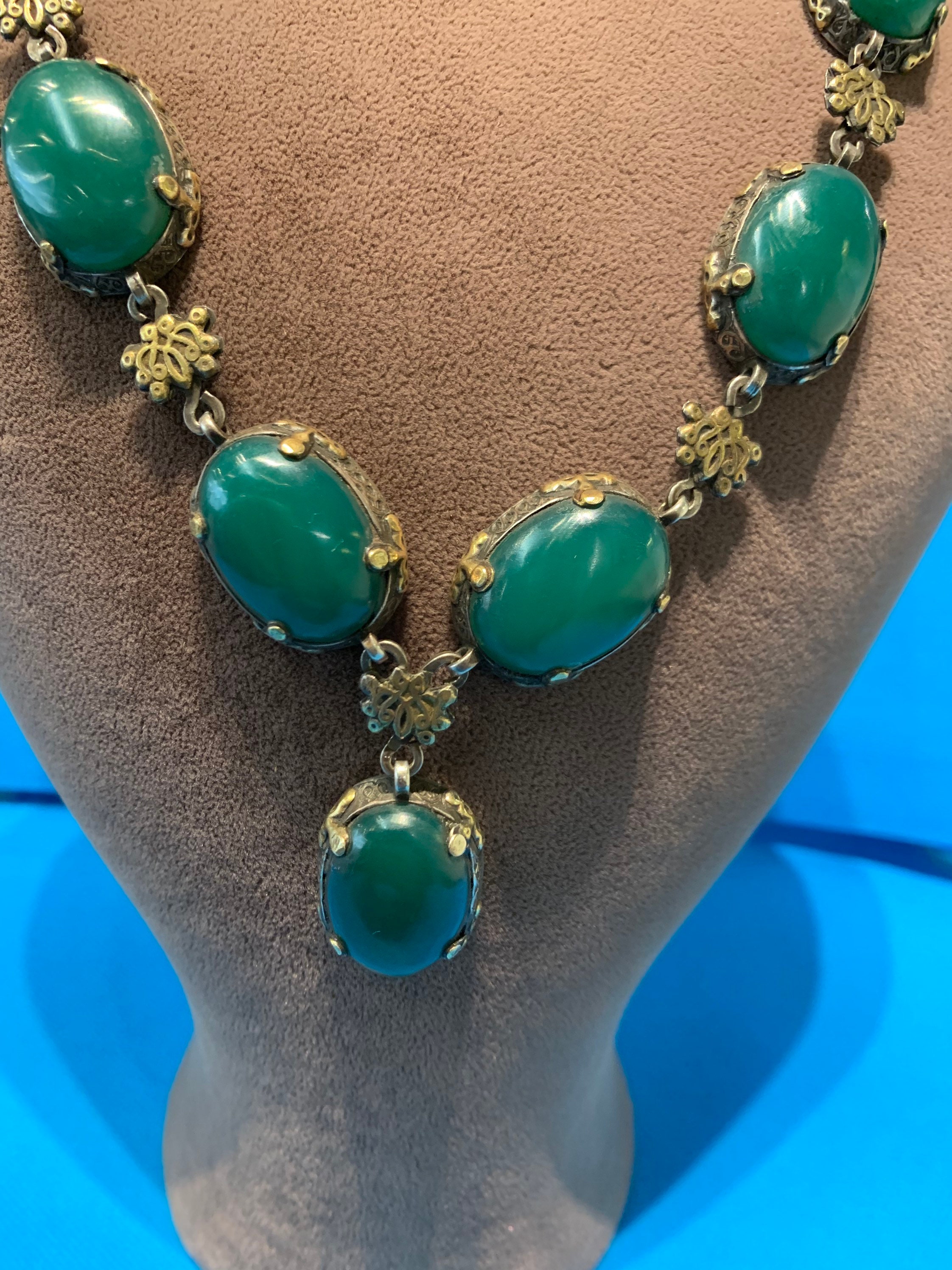 Jade Halskette Silber handgefertigt und vergoldet - Etsy.de