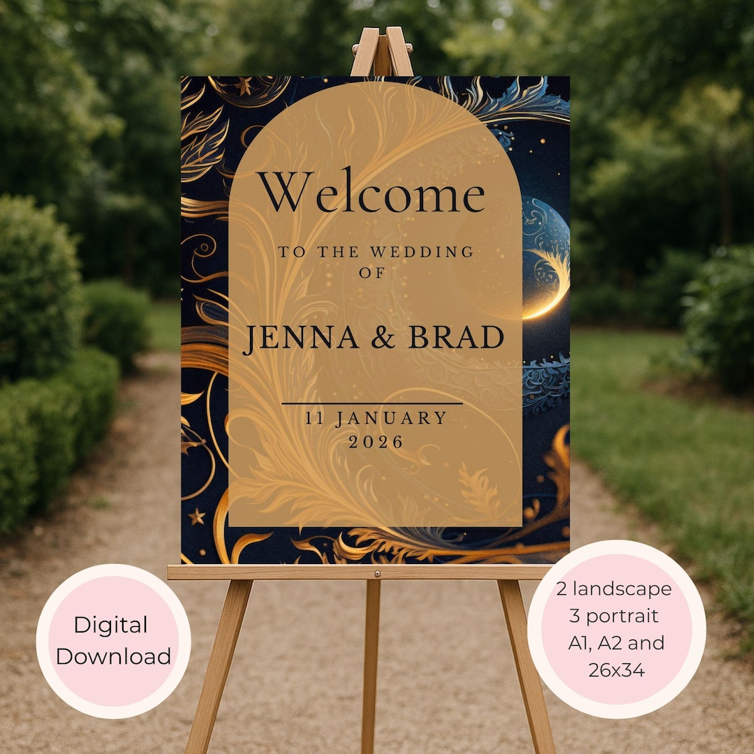 Celestial Welcome Sign, Navy and Gold Sign, Cosmic Design, Arch Overlay ...