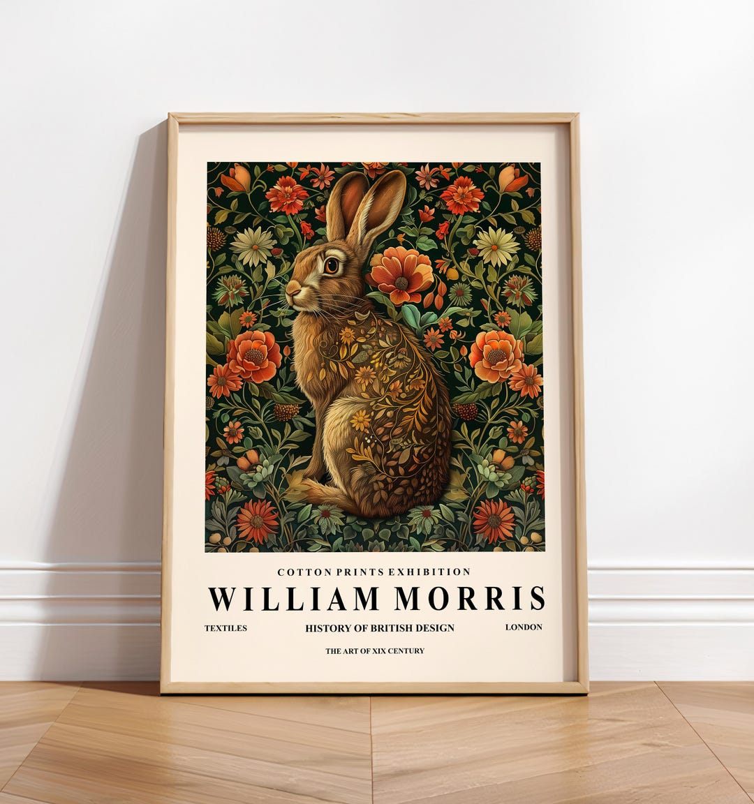 William Morris Rabbit Print: Botanical Hare Art, Dark Cottagecore Decor ...