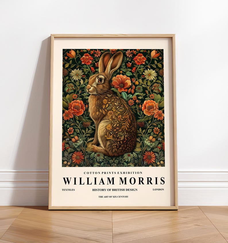 William Morris Rabbit Print: Botanical Hare Art, Dark Cottagecore Decor ...