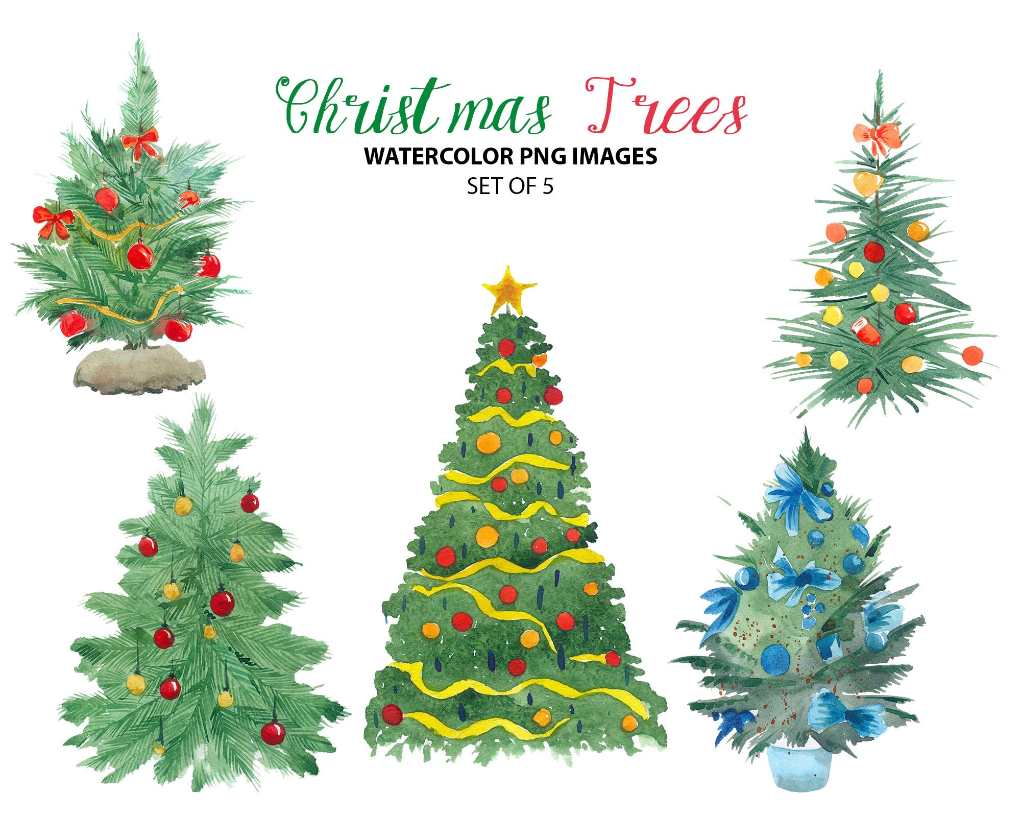 Christmas Tree Clipart Watercolor Celebration Clip Art Festive ...