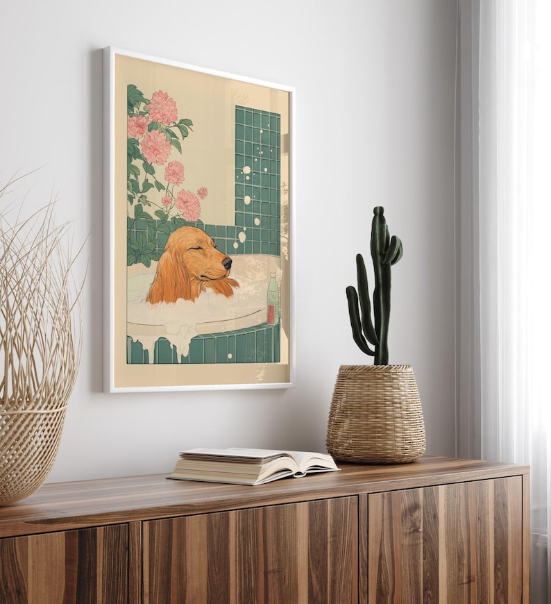 Dachshund Wall Art: Japanese Style Bathroom Print - Etsy Australia