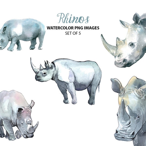 Watercolor Rhino - Etsy