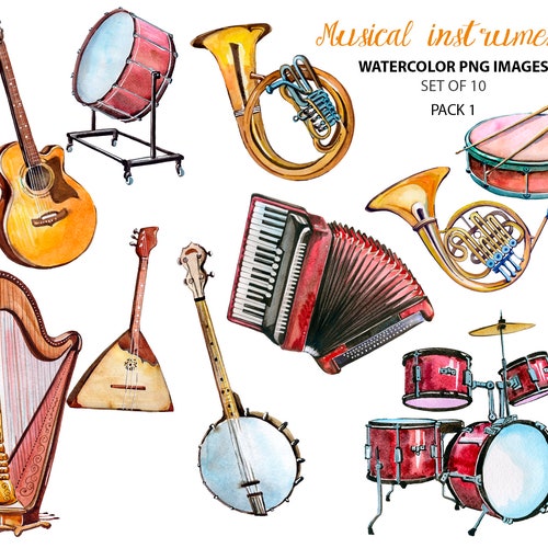 Watercolor Musical Instruments Clipart. Vintage Music Clip - Etsy