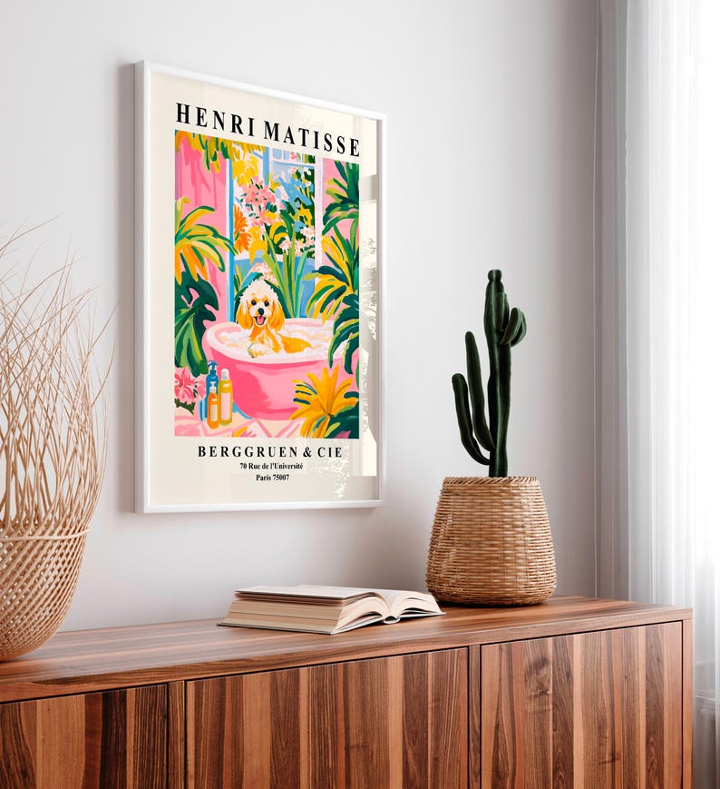 Toy Poodle Art: Pink Bathroom Print, Henri Matisse Style - Etsy