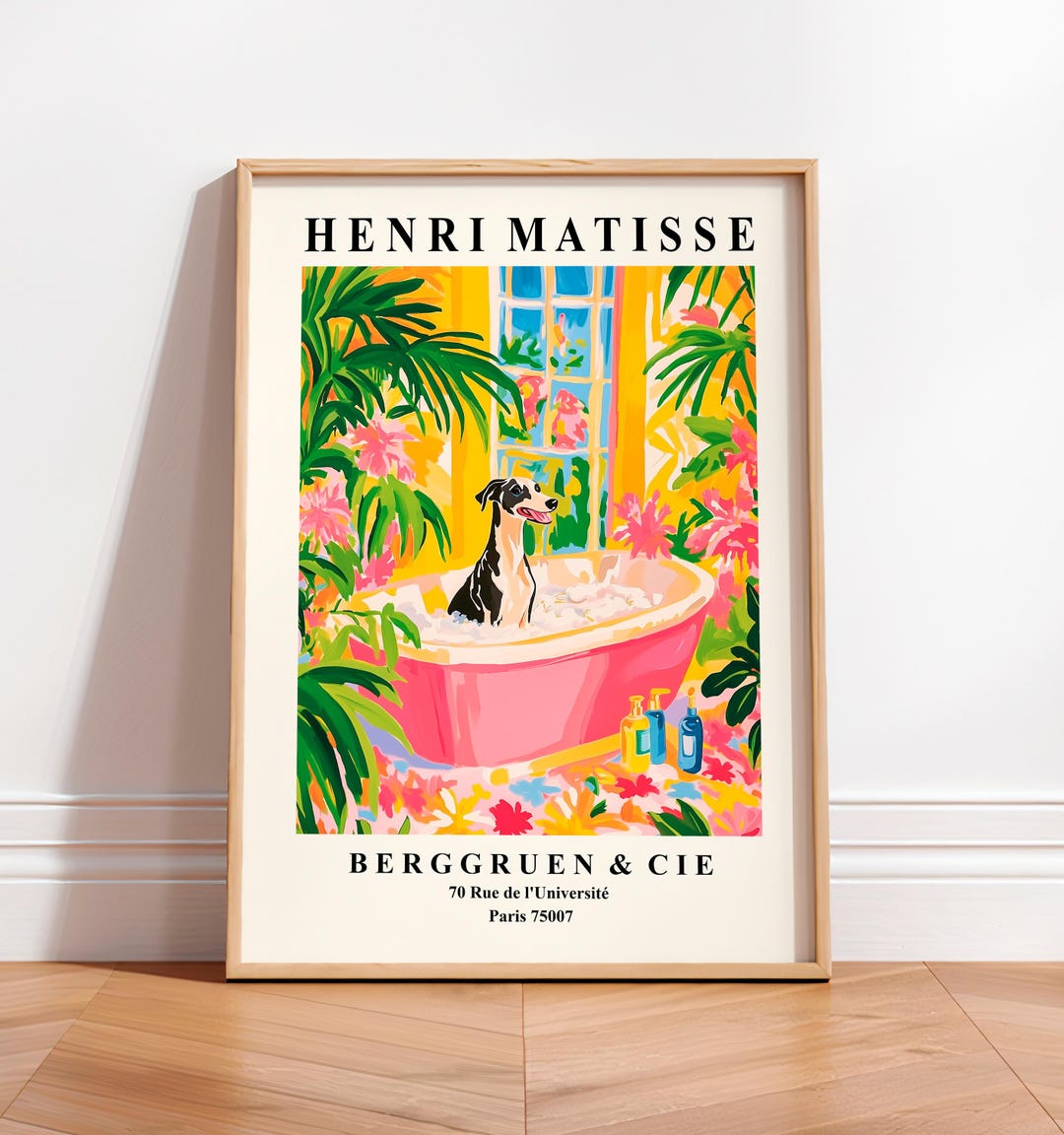 Greyhound in Bathtub, Funny Bathroom Decor, Henri Matisse Dog Art Print ...