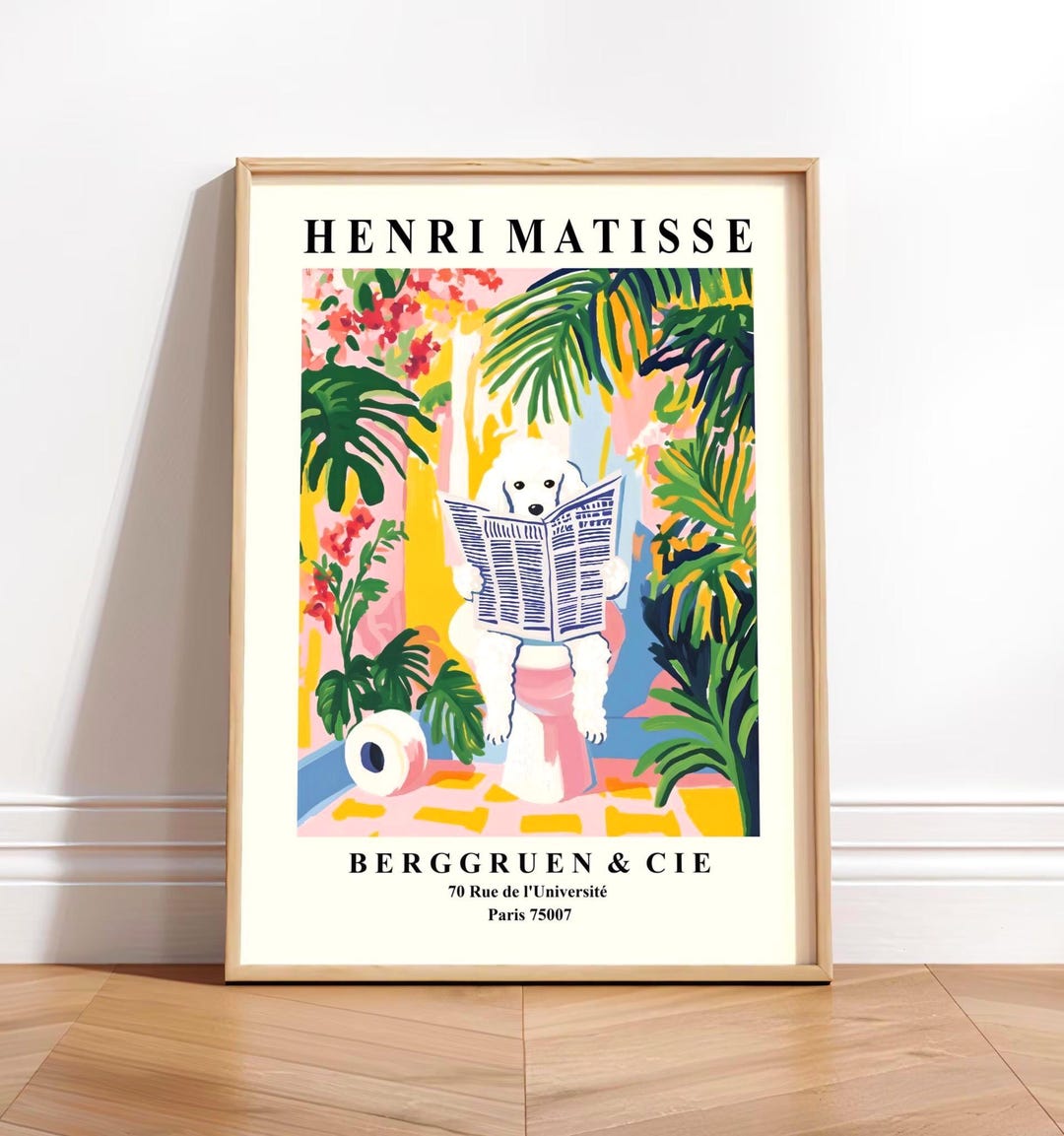 Funny Matisse Style Print: White Poodle on a Toilet, Bathroom Wall Art ...