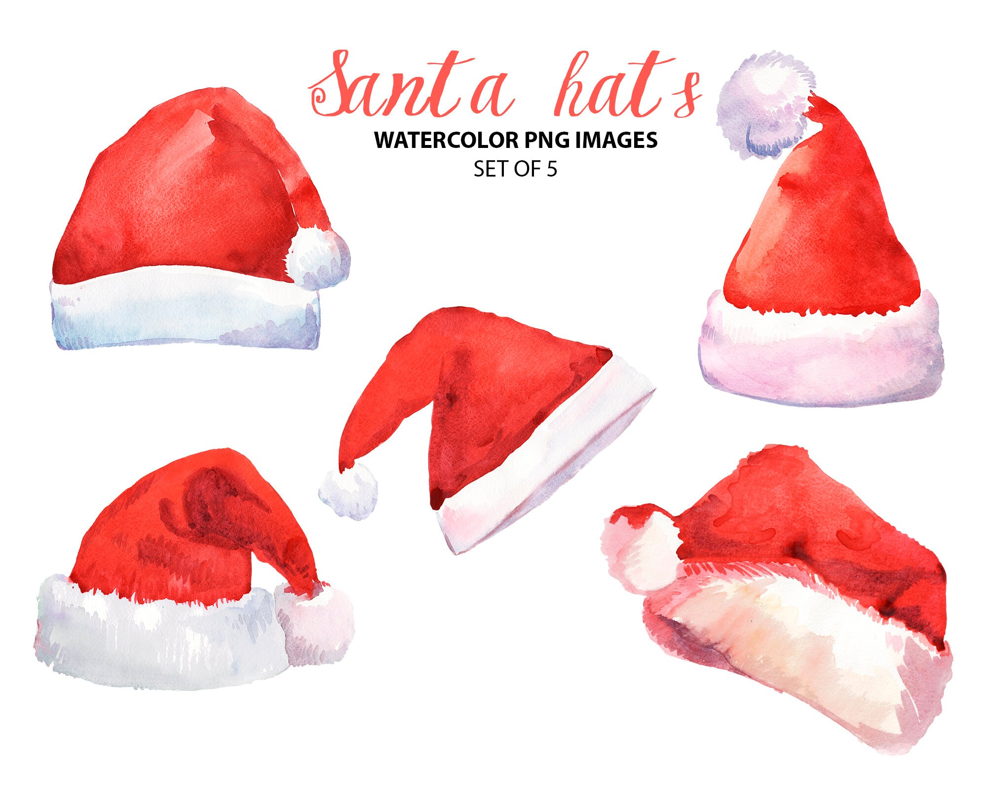 Santa Hats Clipart Christmas Clip Art Watercolor Seasonal Clipart - Etsy