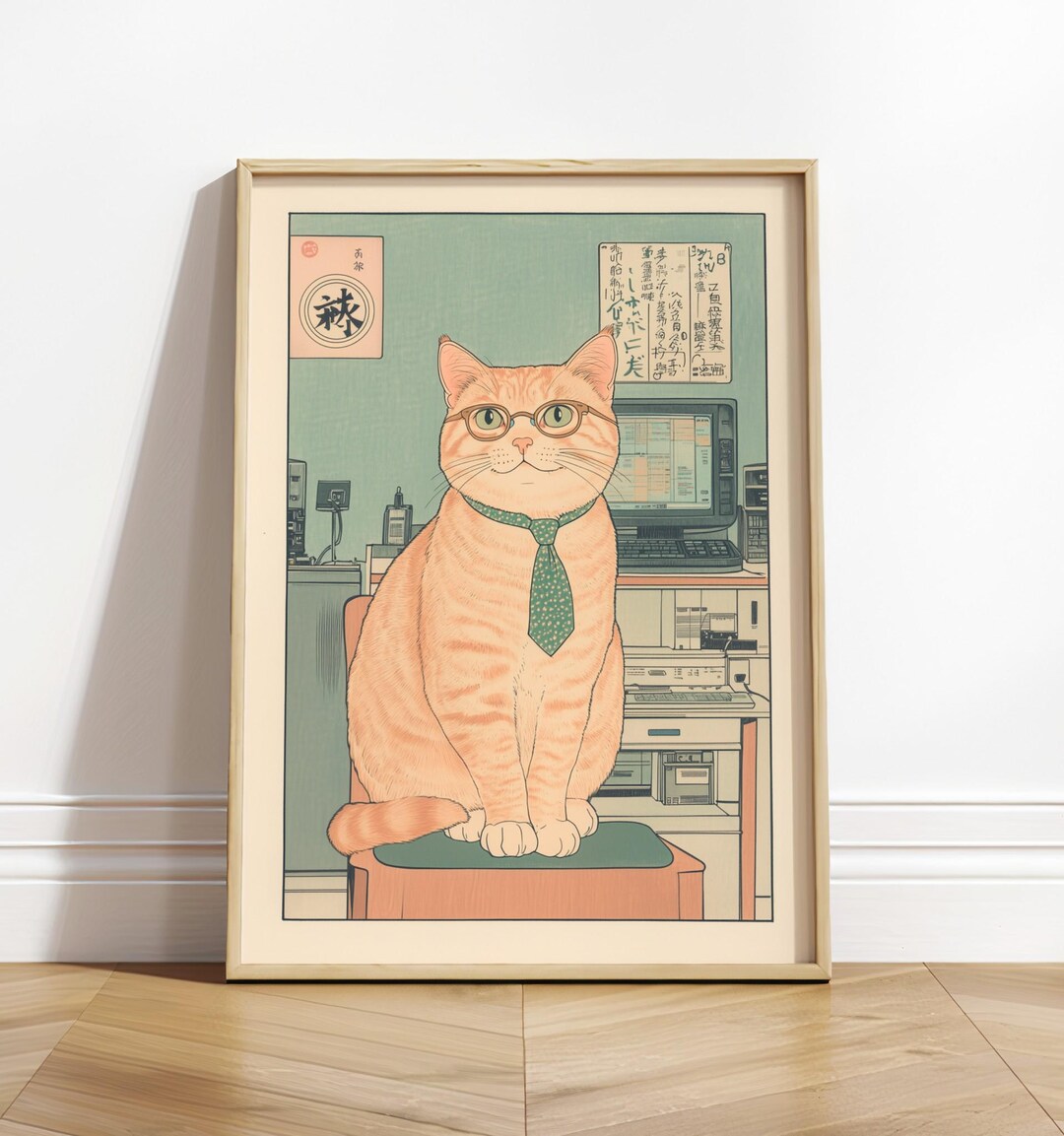 Programmer Tabby Cat Art, Cat Lover Gift, Japanese Geeky Wall Art ...