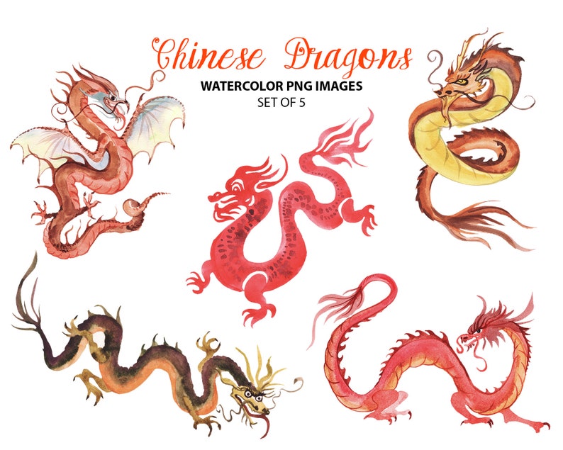 Chinese Dragons Clipart Celebration Clipart Watercolor Images - Etsy UK