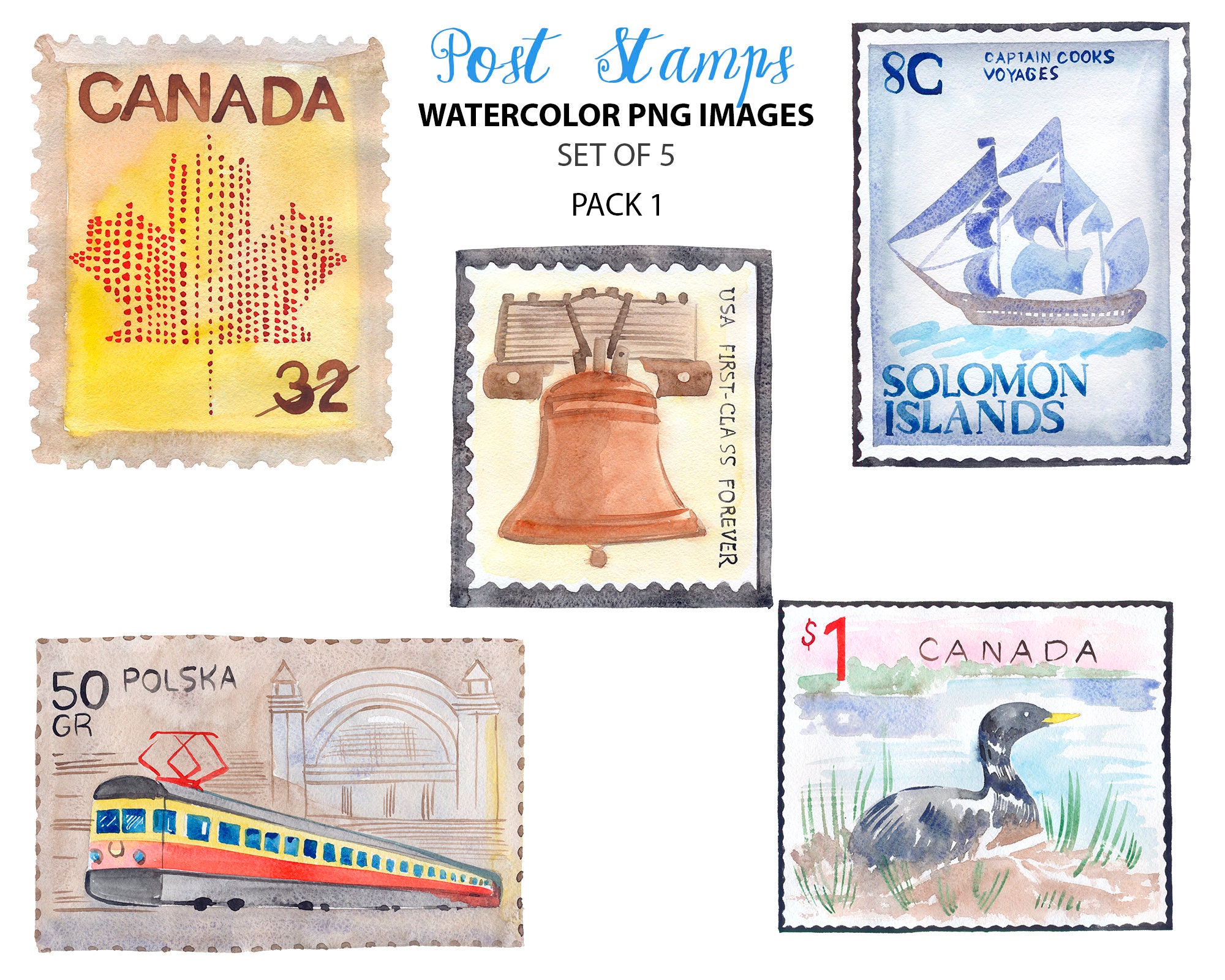 Post Stamp Clipart Watercolor Postage Images Mail Clip Art - Etsy UK