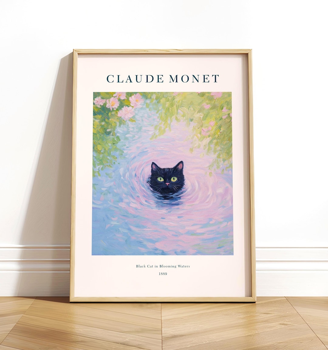 Monet Cat Art Print: Black Cat in Pond, French Botanical Decor - Etsy
