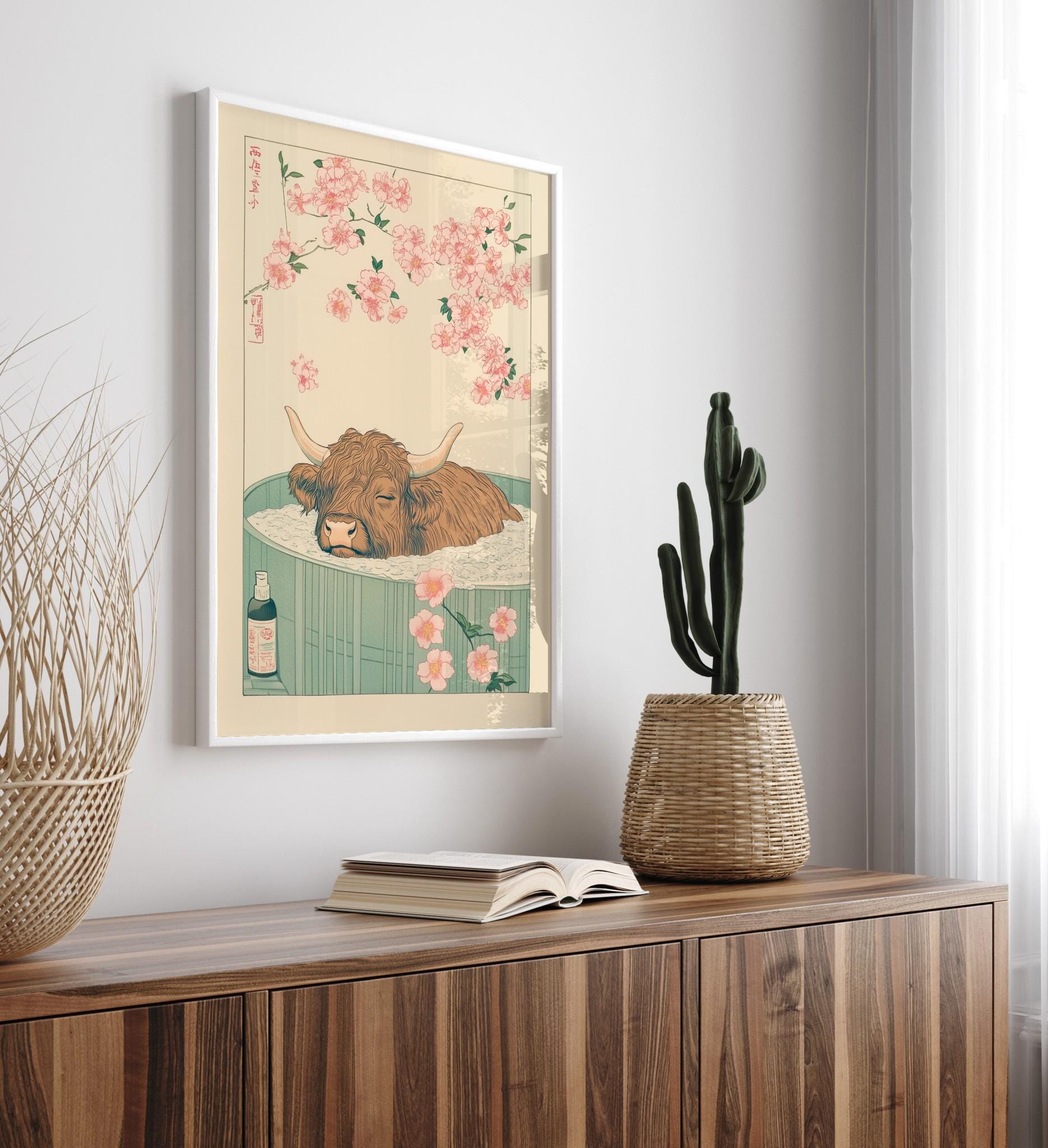Highland Cow Print: Ukiyo-e Japanese Bathroom Wall Art - Etsy