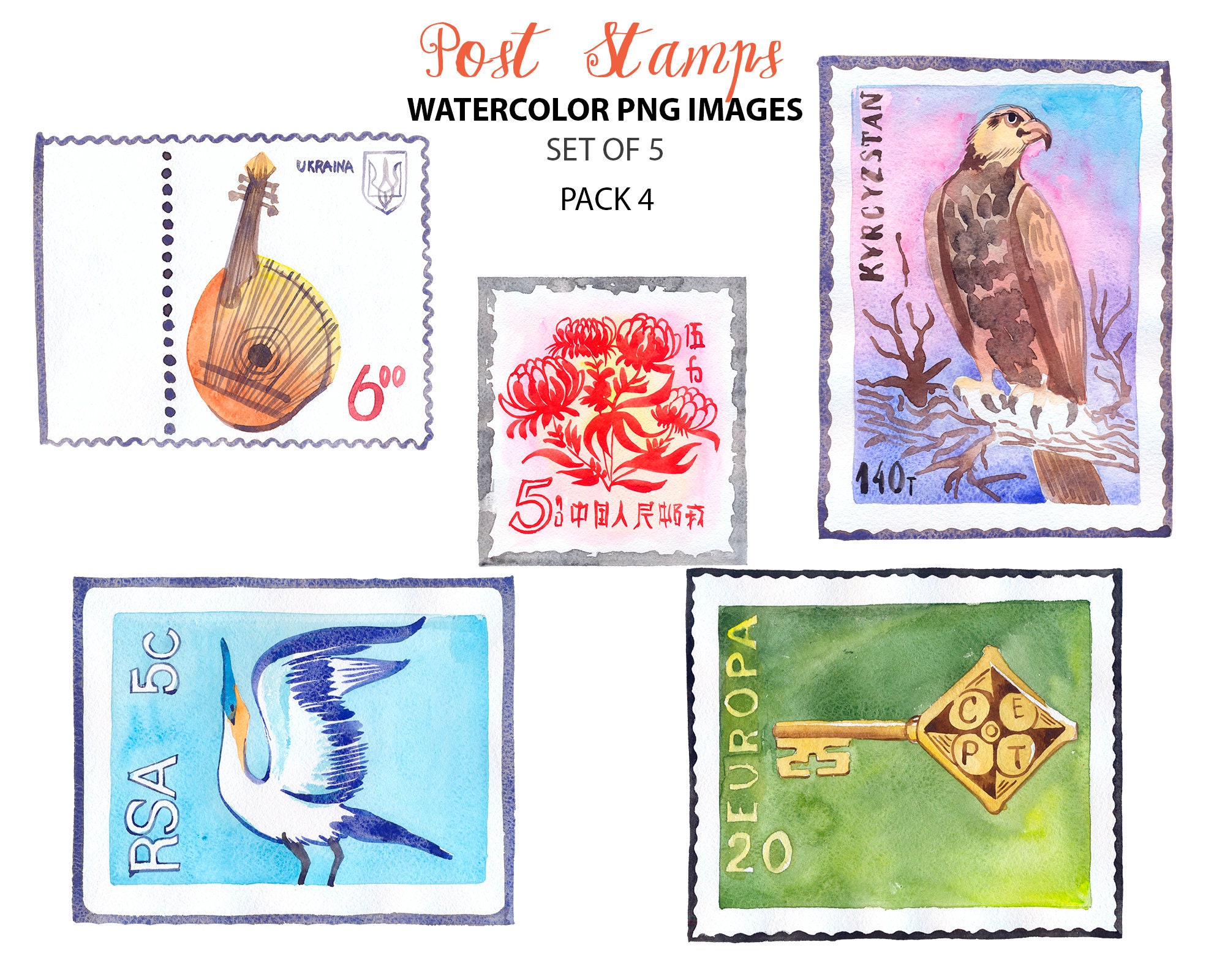 Watercolor Postage Stamp Clipart Mail Clip Art Postal Images - Etsy